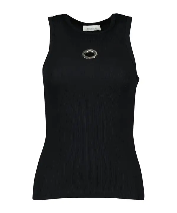 Rabanne Ribbed Tank Top With Eyelet Detail - Black