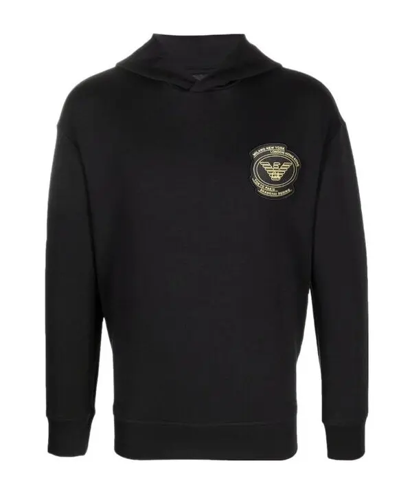 Emporio Armani Logo Patch Detail Hoodie - Black