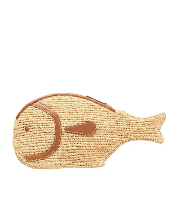 Staud Pesce Raffia Clutch With Leather Trim - Nude