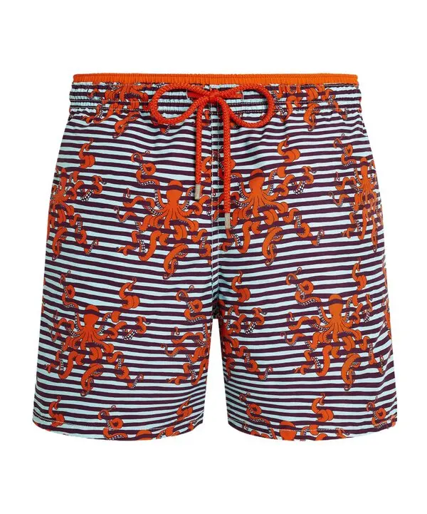 Vilebrequin Drawstring Swim Trunks With Octopus Print - Red