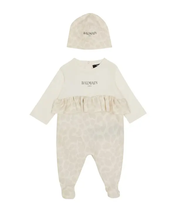 Balmain Leopard Print Jumpsuit And Hood Set - Beige