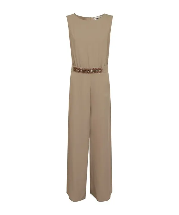P.a.r.o.s.h Sleeveless Belted Jumpsuit With Embellished Floral Belt - Beige