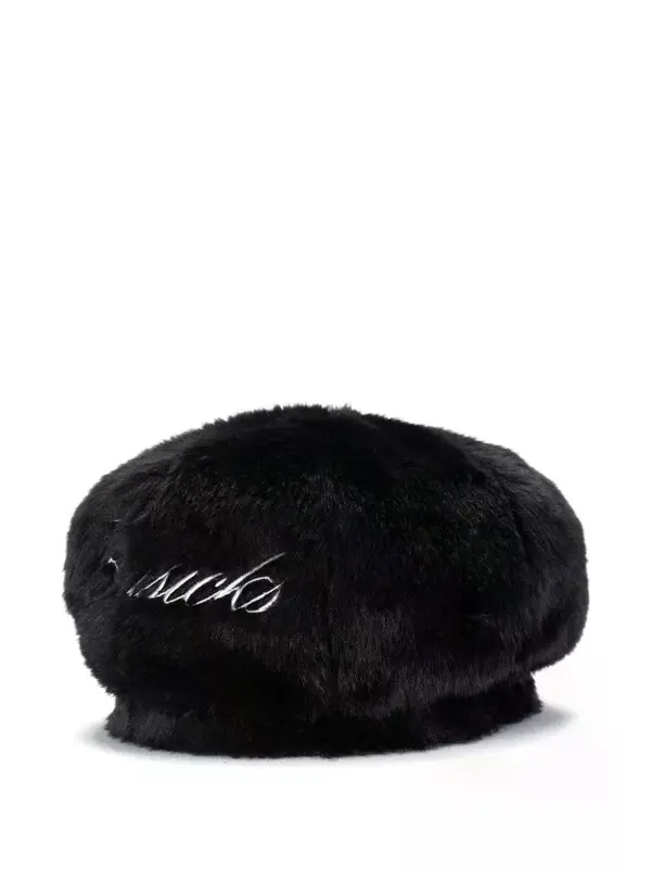 BASICKS Faux-fur Embroidered-logo Beret