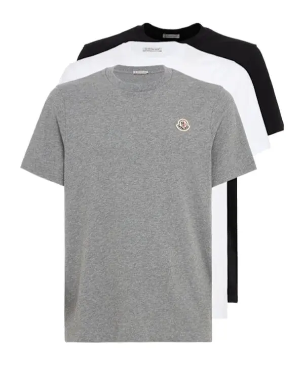 Moncler 3 Pack Logo Patch Cotton T-shirt - Gray