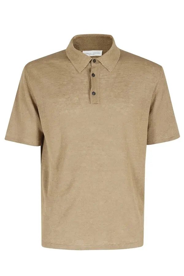 ROBERTO COLLINA Short-sleeved Buttoned Polo Shirt - Khaki