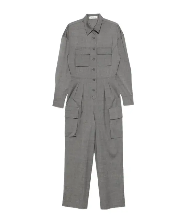 THE FRANKIE SHOP Long Sleeve Collared Jumpsuit - Gray