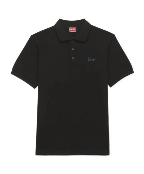 Kenzo Logo Signature Embroidered Slim Polo Shirt - Black