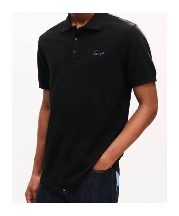 Kenzo Logo Signature Embroidered Slim Polo Shirt - Black