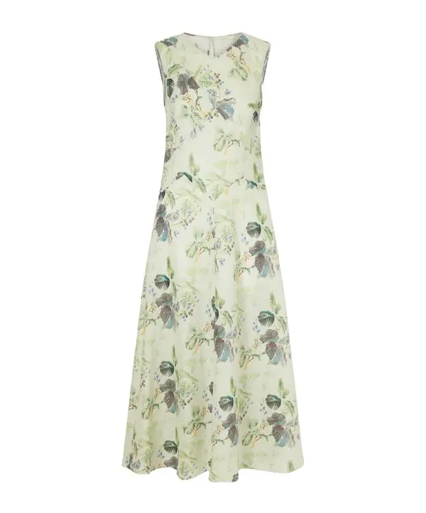 DÔEN Adelana Printed Ramie Midi Dress - White