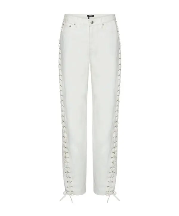 ROTATE BY BIRGER CHRISTENSEN Logo Patch Laced Jeans - White Deim