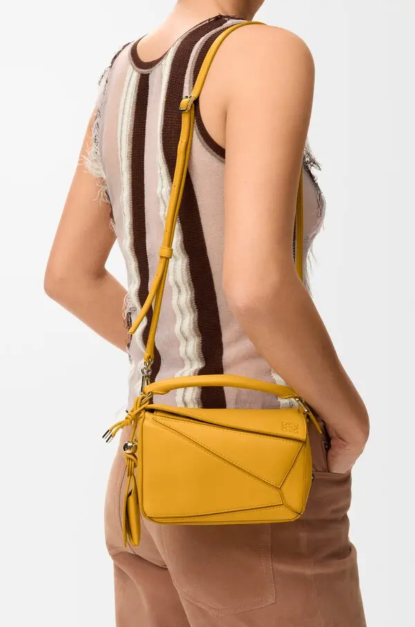 Loewe Mini Puzzle Leather Tote Bag - Mustard-colored