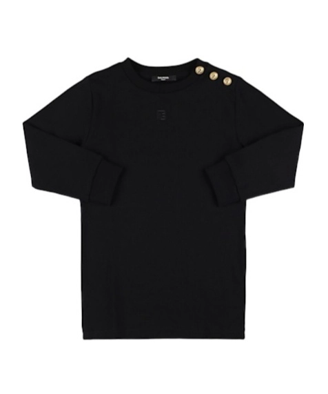 Balmain Cotton Top With Embroidered Logo And Button Details - Black