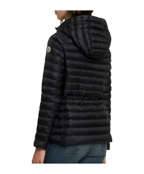 Moncler Raie Short Down Jacket With Drawstring Waist And Logo Patch