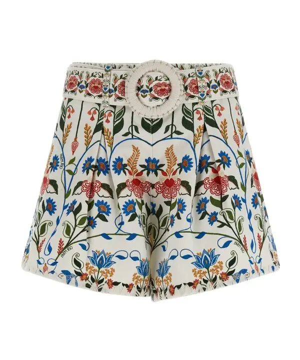 Farm Rio Fraga Belted Floral Shorts - White