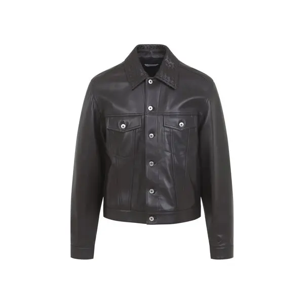 Bottega Veneta Leather Jacket With Intrecciato Detailing - Dark Kalubo