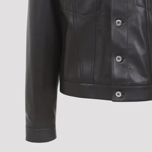 Bottega Veneta Leather Jacket With Intrecciato Detailing - Dark Kalubo