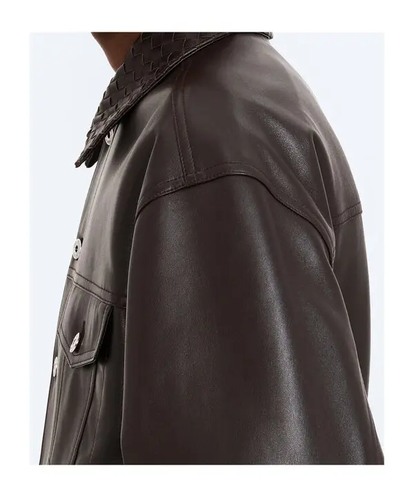 Bottega Veneta Leather Jacket With Intrecciato Detailing - Dark Kalubo