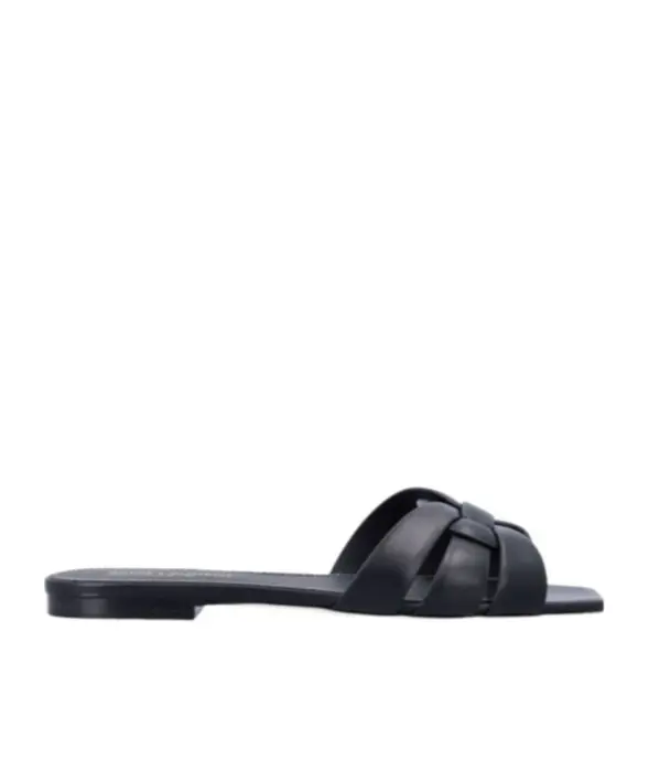Saint Laurent Tribute Slip-on Flat Sandals - Black