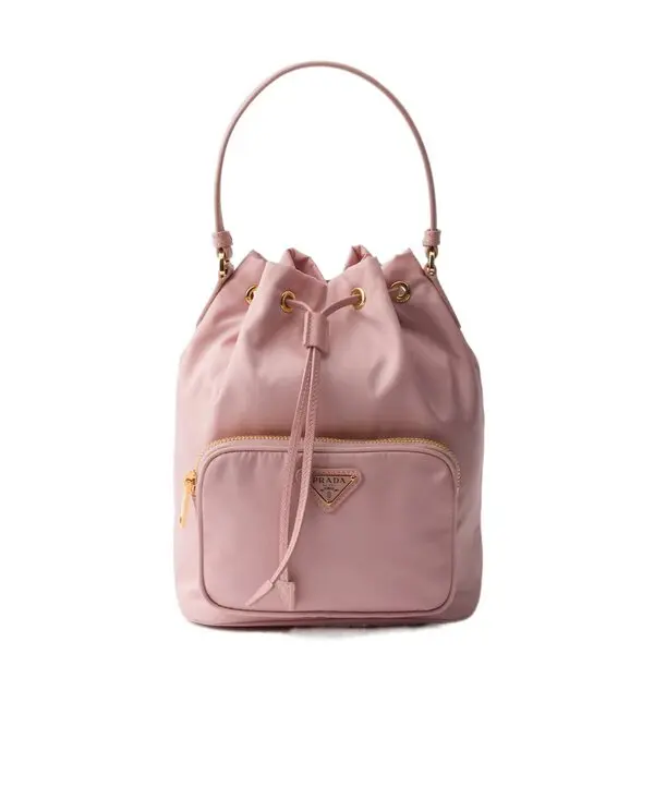 Prada Re-nylon Triangle-logo Drawstring Bucket Bag - Peach