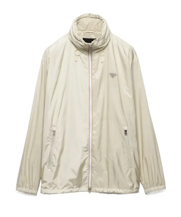 Prada Re-nylon Hooded Windbreaker Jacket - Chalk White/camel