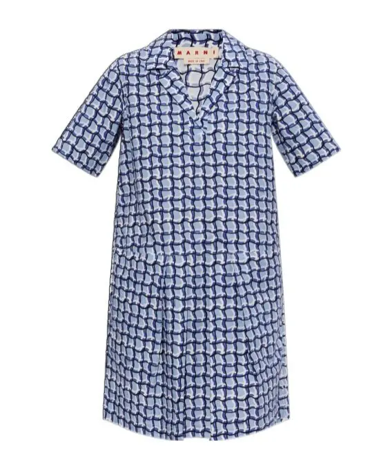 Marni Printed Collared Short Sleeve Dress