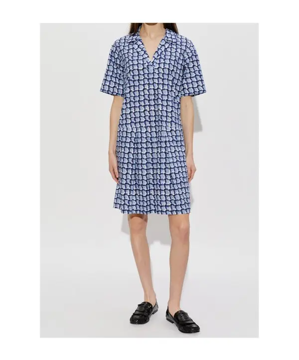 Marni Printed Collared Short Sleeve Dress