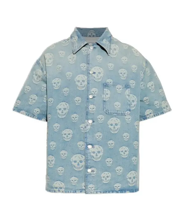 Alexander McQueen Skull Jacquard Denim Shirt - Blue