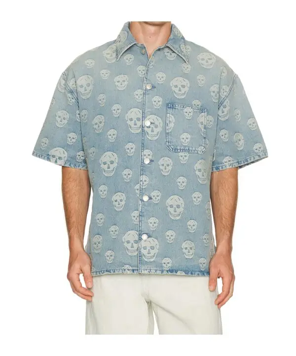 Alexander McQueen Skull Jacquard Denim Shirt - Blue