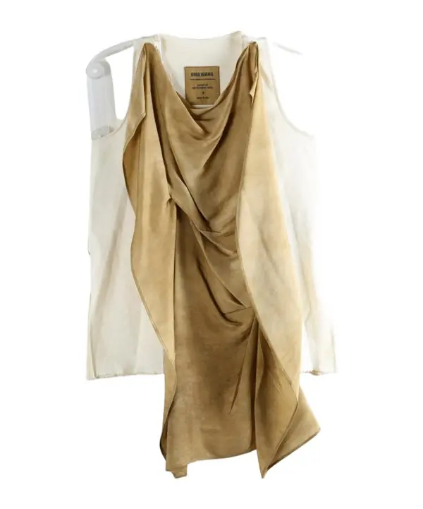 UMA WANG Sleeveless Crewneck Top With Color-blocked Draping - Brown