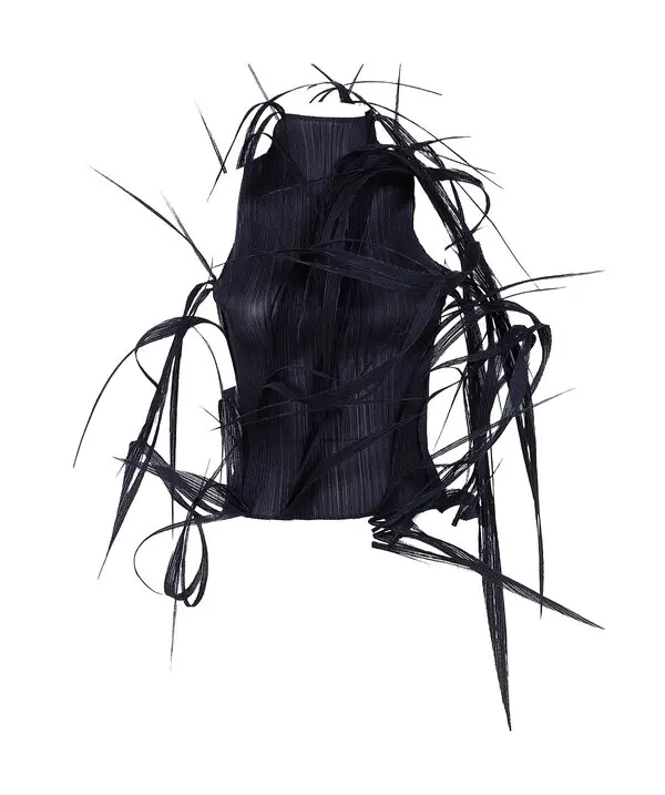 Issey Miyake High-neck Pleated Top - Black