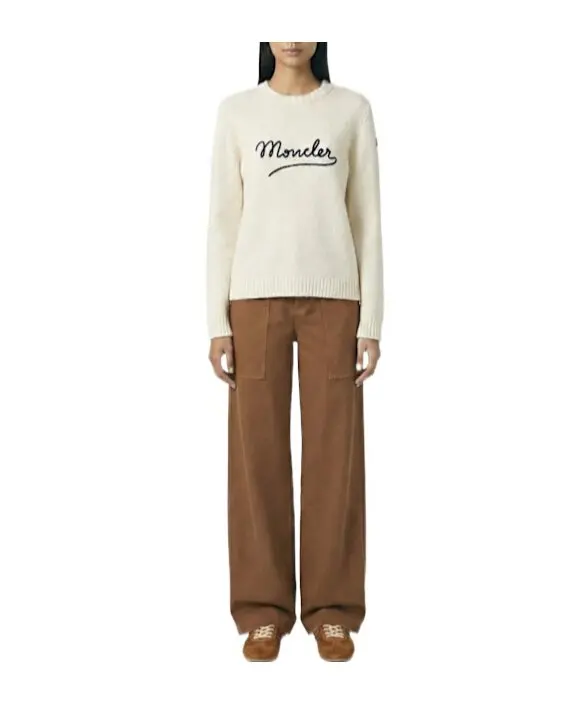 Moncler Embroidered Logo Cotton Blend Sweater - White