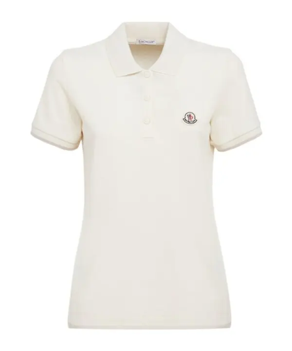 Moncler Logo Cotton Piquet Polo Shirt - White