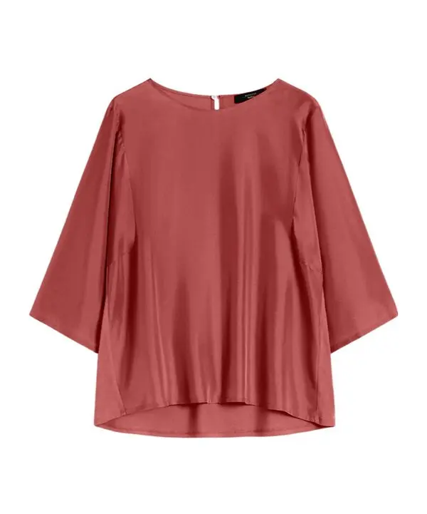 Max Mara Three-quarter Sleeve Crew Neck Top With Pleated Details - Brown