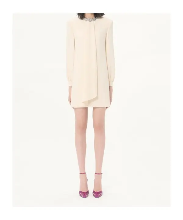 Valentino Garavani Embellished Tie-neck Crepe Dress