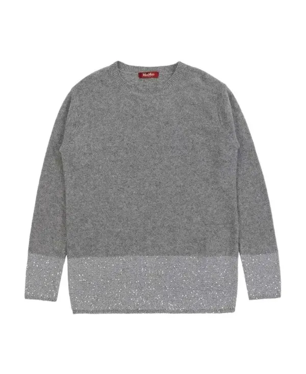 Max Mara Round Neck Long Sleeve Pullover With Sequined Hem