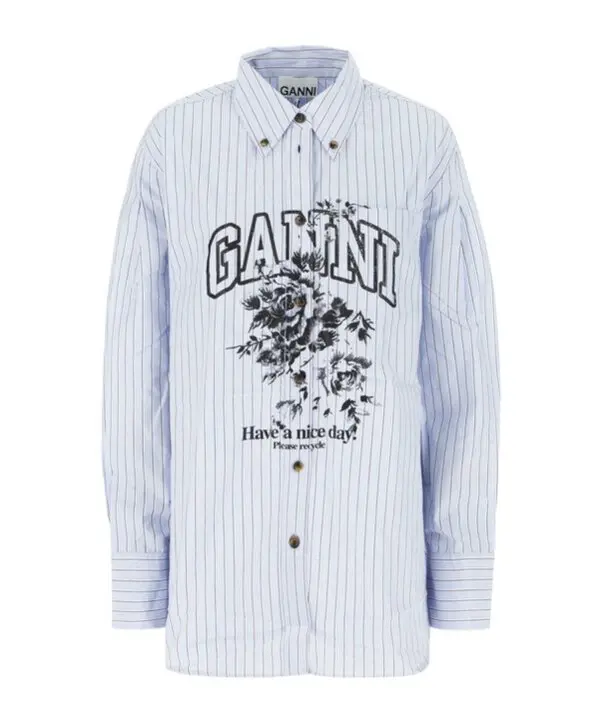 GANNI Long-sleeved Shirt With Classic Collar And Button Closure - White