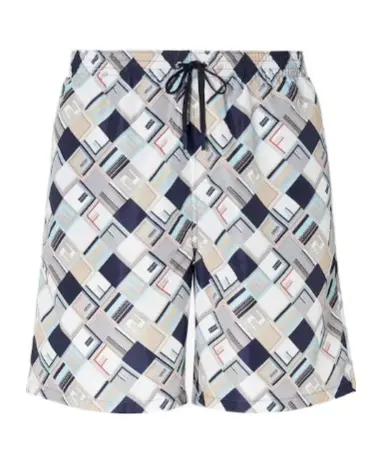 Fendi Ff Check Drawstring Swim Shorts - White