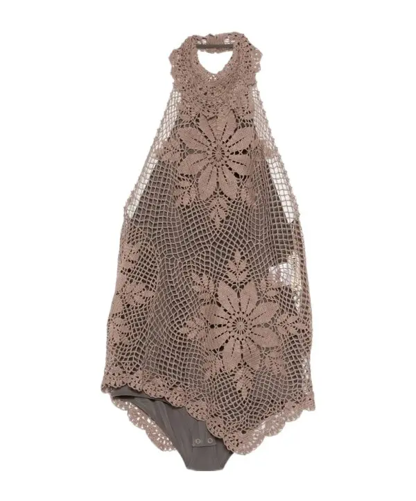 Magda Butrym Crochet Floral Detail Top - Nude