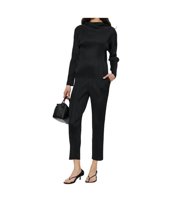 Issey Miyake Pleated Elastic Waistband Pants - Black