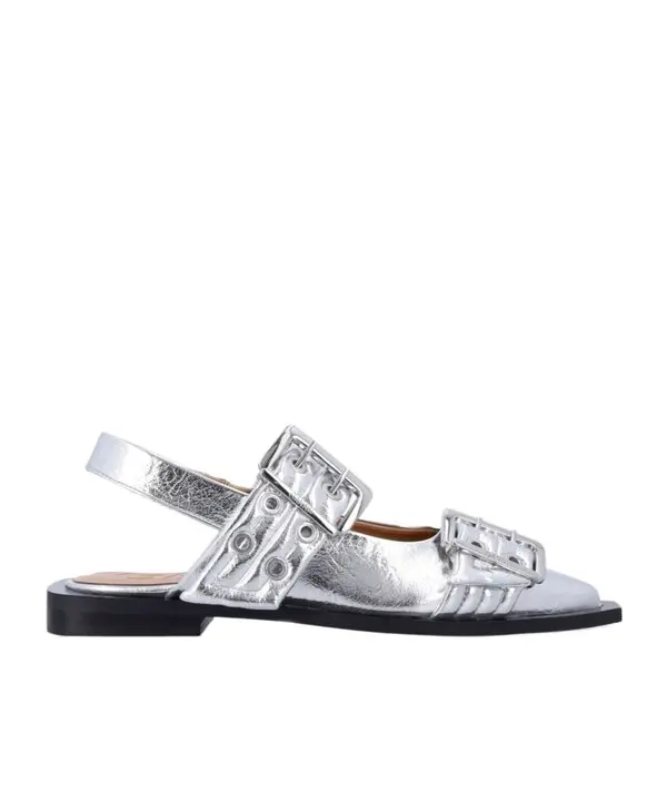 GANNI Open Toe Flat Sandals With Adjustable Buckle - Gray