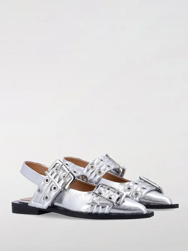 GANNI Open Toe Flat Sandals With Adjustable Buckle - Gray