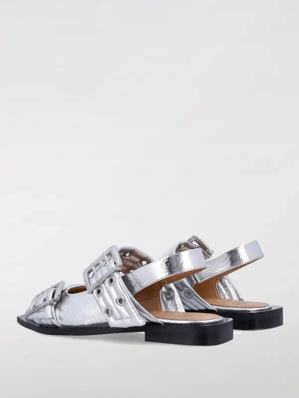 GANNI Open Toe Flat Sandals With Adjustable Buckle - Gray