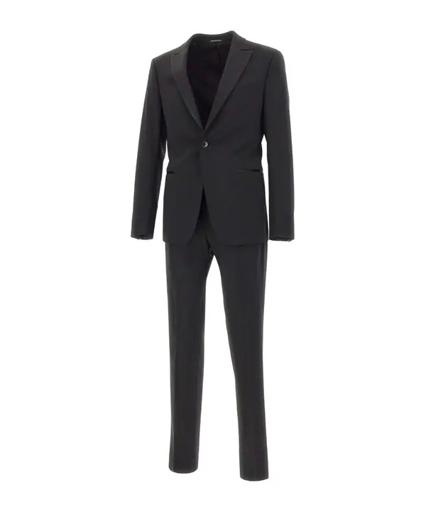 Emporio Armani Satin-trim Peak-lapel Suit - Black