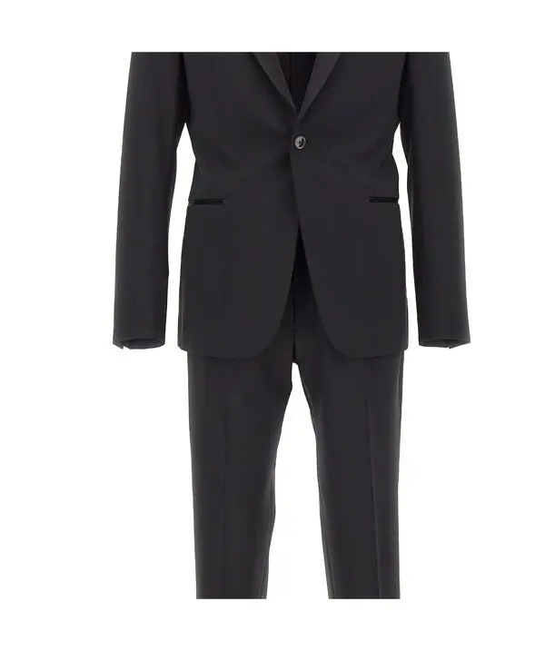Emporio Armani Satin-trim Peak-lapel Suit - Black