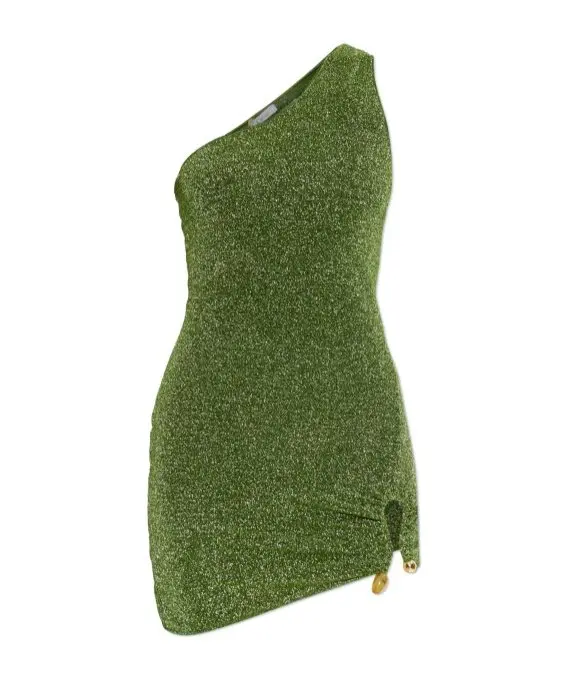 Oseree One-shoulder Lurex Mini Dress - Green