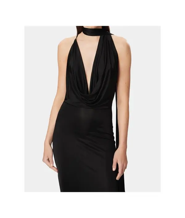 AMAZUIN Halterneck Draped Maxi Dress With Slit Detail - Black