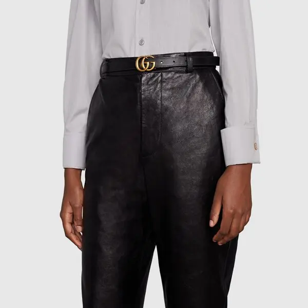 Gucci Gg Marmont Reversible Skinny Belt - Black