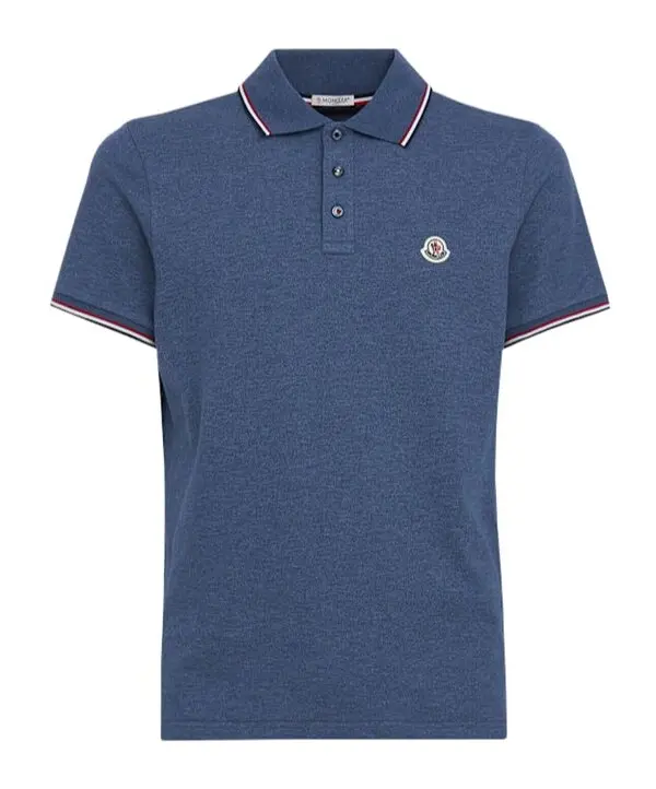 Moncler Tricolour-trimmed Cotton Polo Shirt - Blue