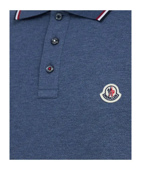Moncler Tricolour-trimmed Cotton Polo Shirt - Blue