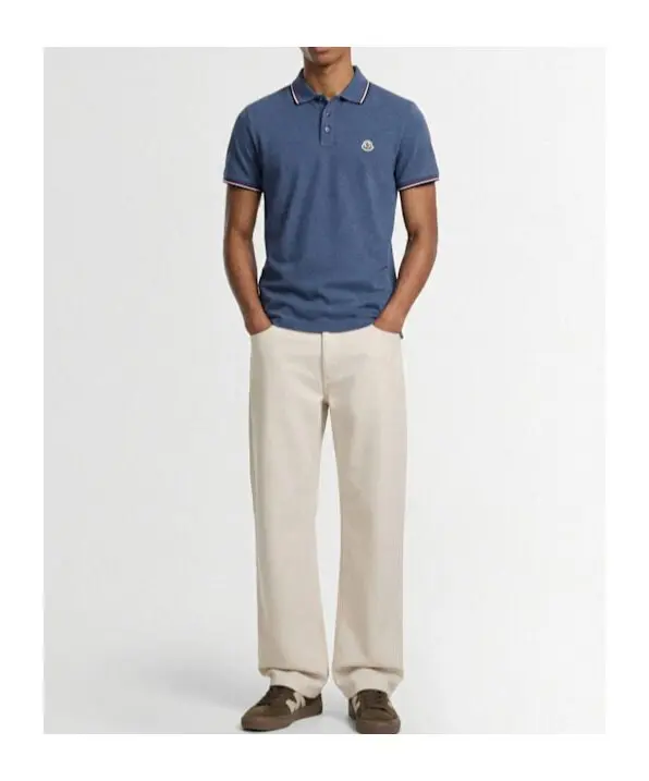 Moncler Tricolour-trimmed Cotton Polo Shirt - Blue